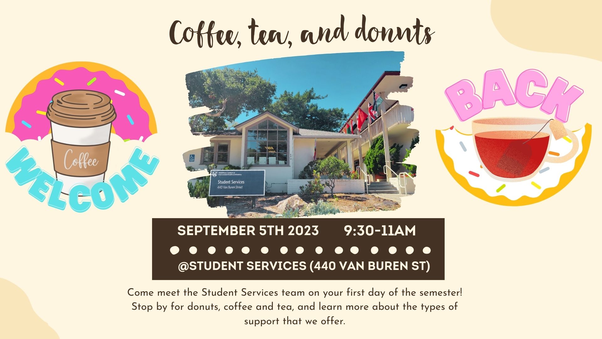 Welcome to Fall Semester Donuts, Coffee and Tea | Middlebury Institute ...